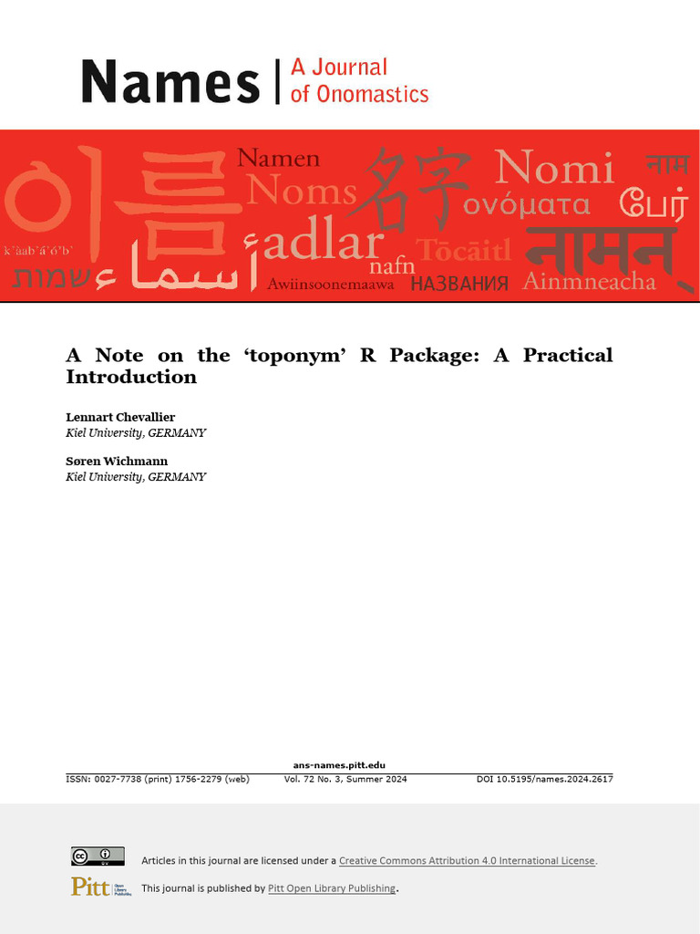 Chevallier, Wichmann - A Note On The Toponym' R Package A Practical Introduction | PDF | String ...