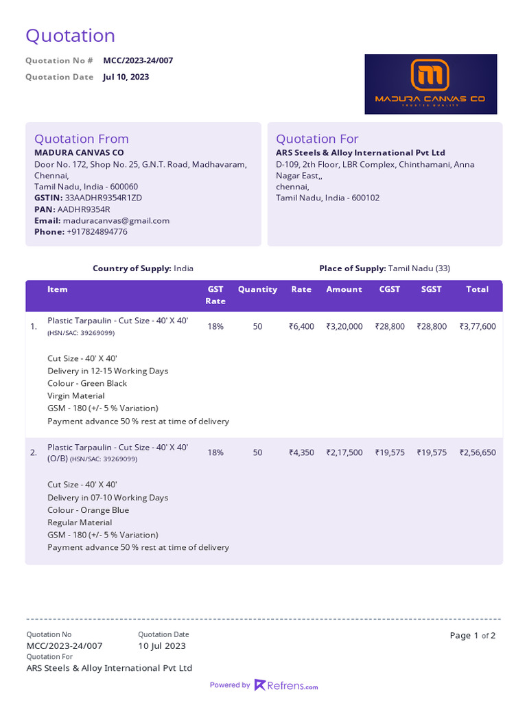 007 - ARS Steel | PDF | Rupee | Taxes