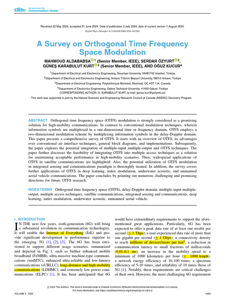 A Survey On Orthogonal Time Frequency Space Modulation Pdf Orthogonal Frequency Division