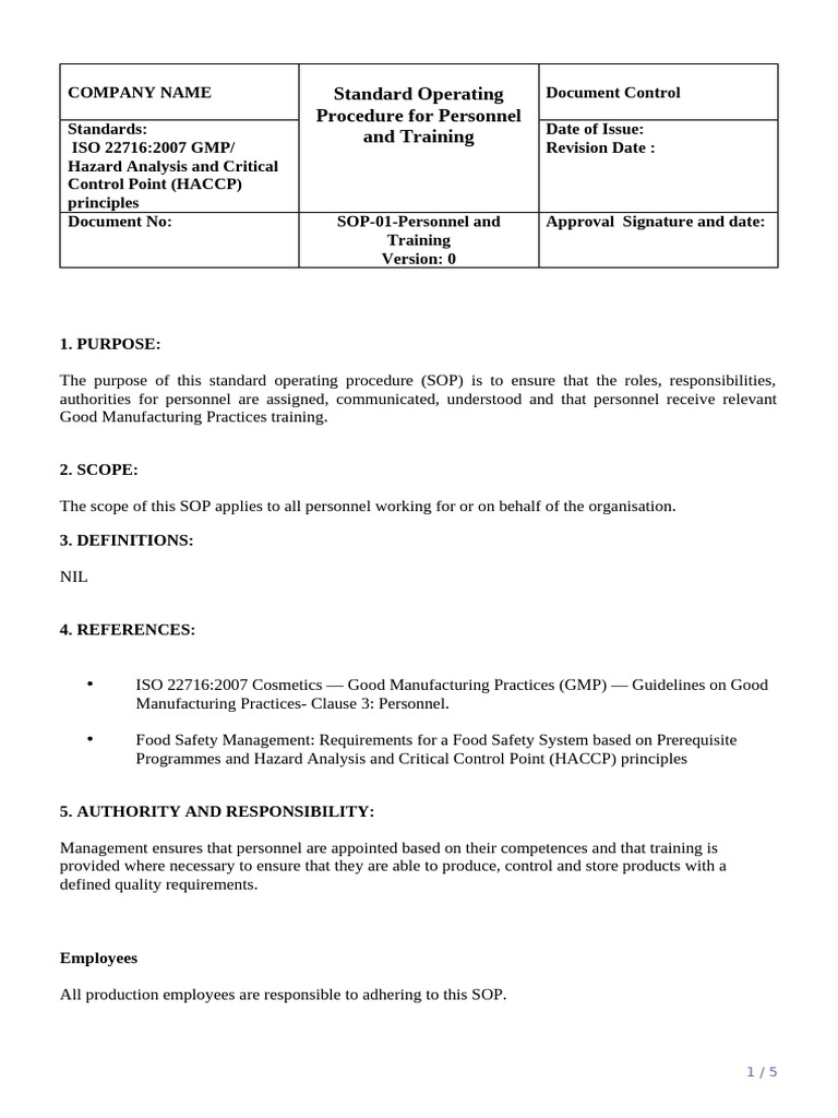 GMP Training SOP for Personnel | PDF | Hazard Analysis And Critical ...