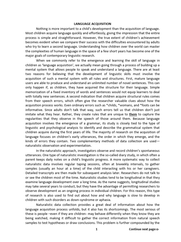 Language Acquisition in Children | PDF | Language Acquisition | Experiment