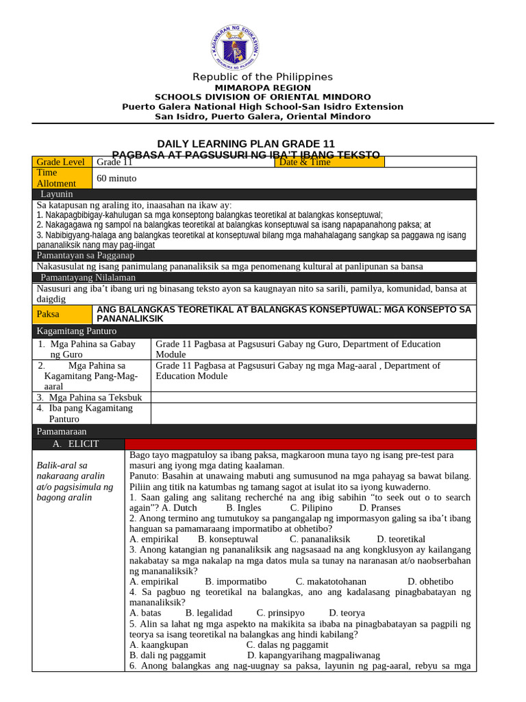 Ang Balangkas Teoretikal at Balangkas Konseptuwal | PDF