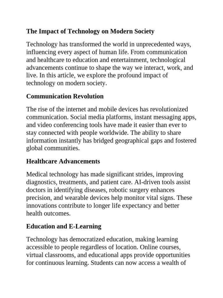 Technology's Impact on Society Today | PDF | Educational Technology ...