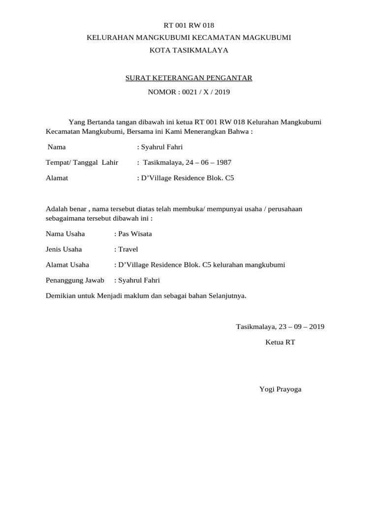 Surat Keterangan Pengantar RT | PDF