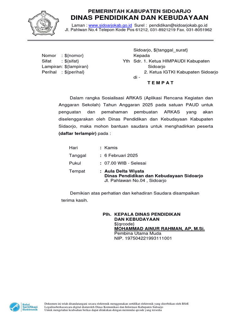 Sosialisasi ARKAS PAUD Sidoarjo 2025 | PDF