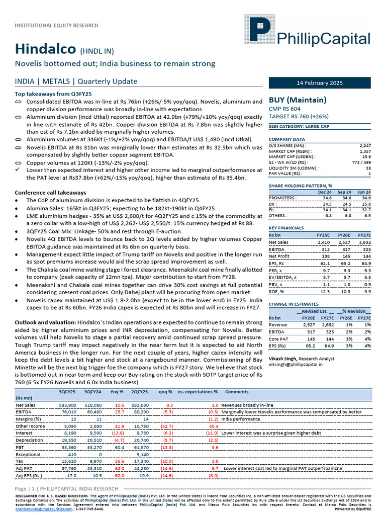 PC_-_Hindalco_Q3FY25_Update_-_Feb_2025_20250215000622 | PDF | Equity ...