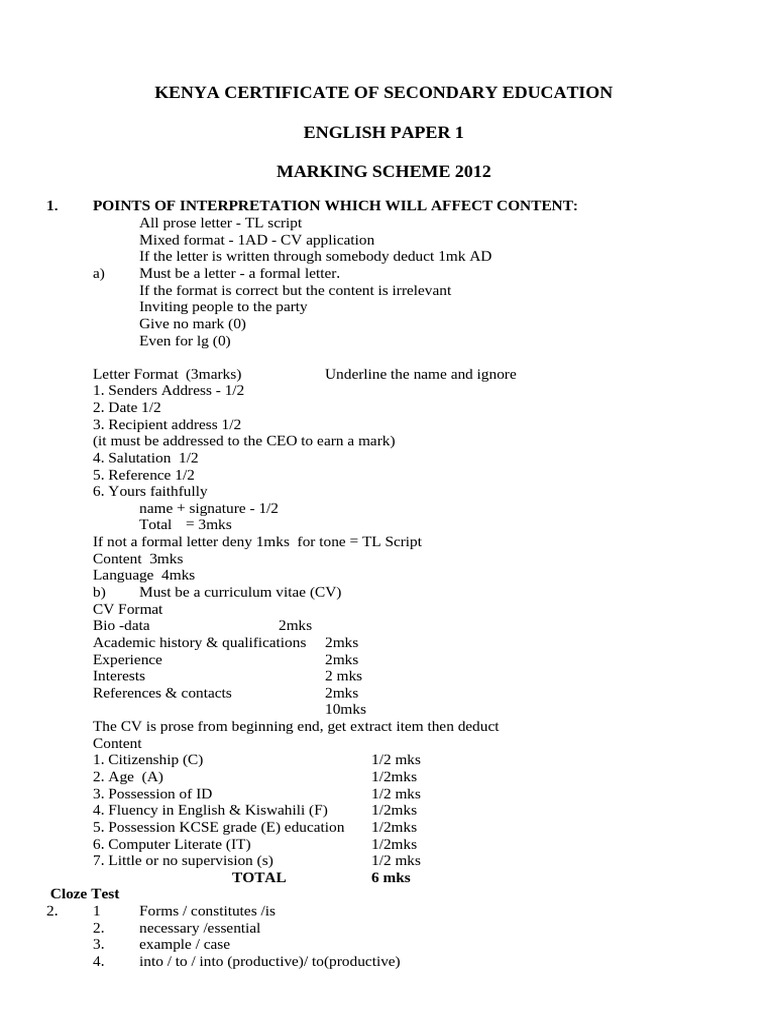 2012 Kcse English Paper 1 MS | PDF | Human Communication