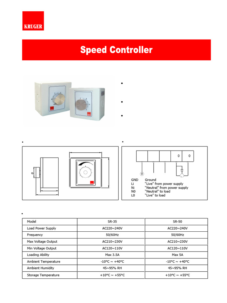 Kruger Speed Controller Model SR Guide | PDF | Power Supply | Electricity