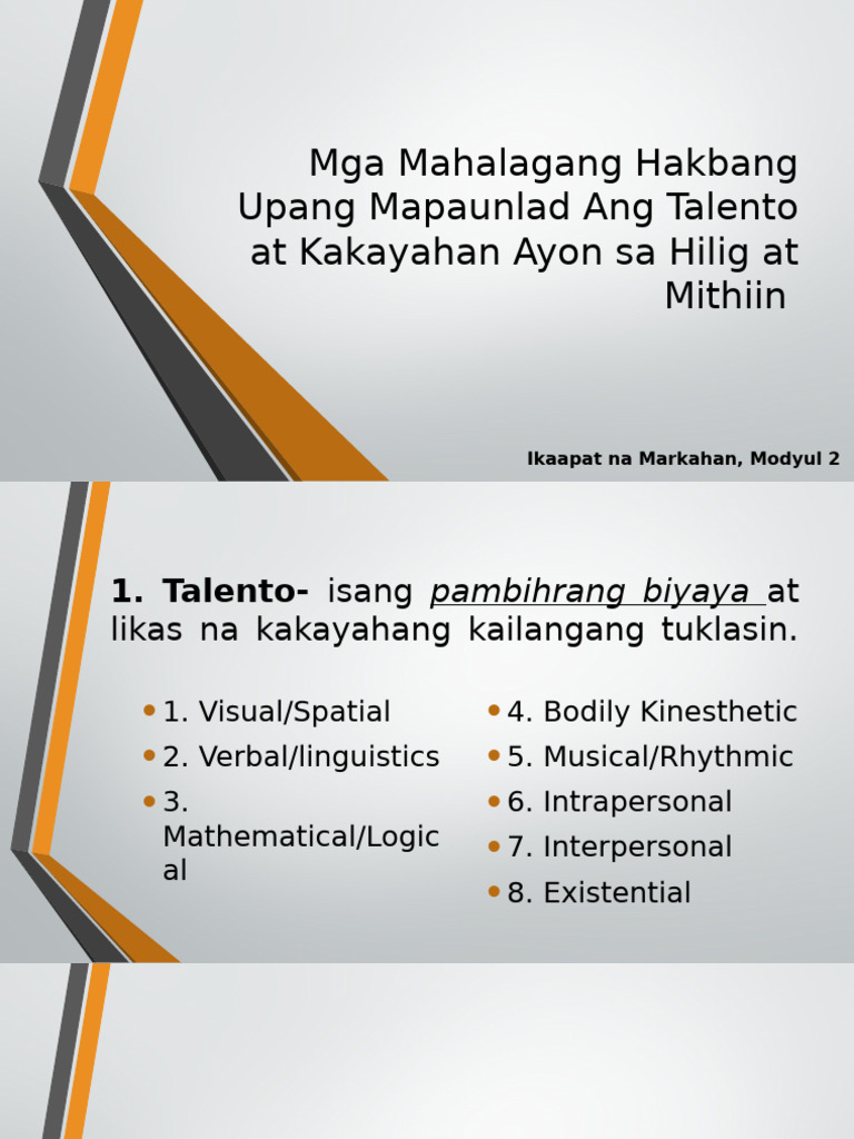 Mga Mahalagang Hakbang Upang Mapaunlad Ang Talento at | PDF