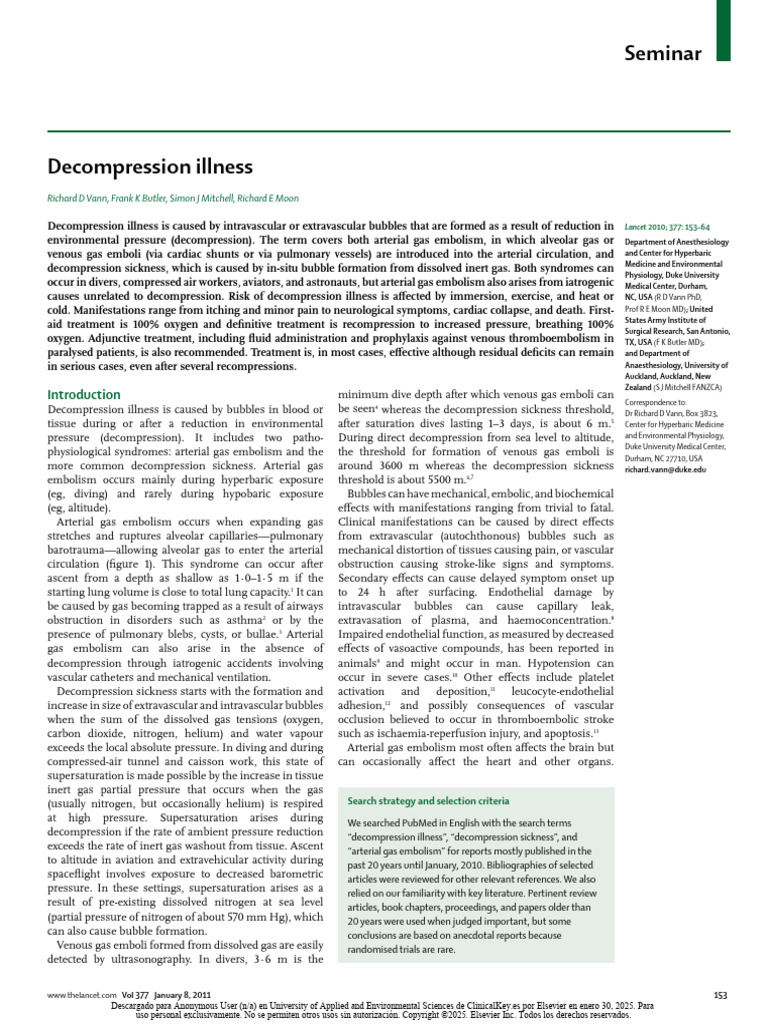 Decompression Illness THE LANCET | PDF | Underwater Diving | Medical ...