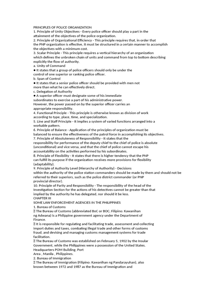 Principles of Police Organisation | PDF | Government | Philippines