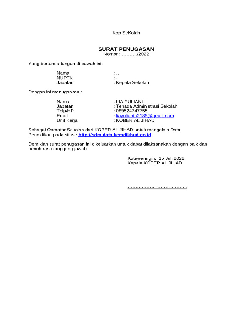 Surat Permohonan Tambah PTK Al Jihad | PDF