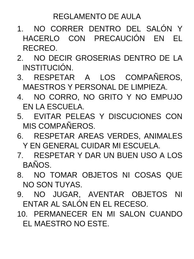 REGLAMENTO DE AULA Tercero y Cuarto | PDF