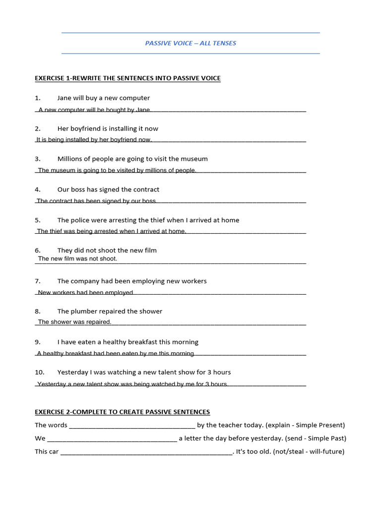 Passive Voice-Exercices | PDF | Perfect (Grammar) | Language Mechanics