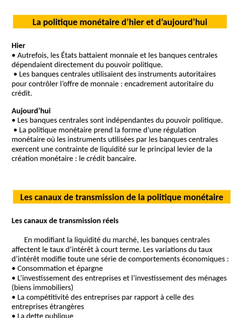 Instruments et canaux de la politique monétaire | PDF | Politique ...