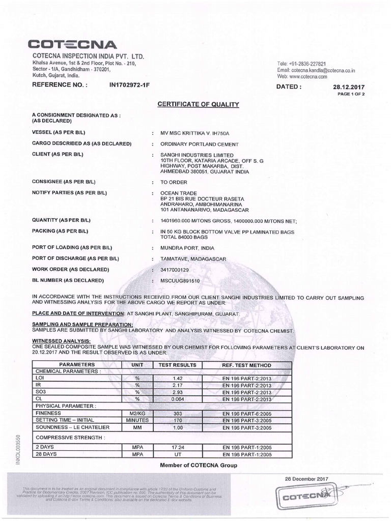 Certificat de conformité de CIMENT | PDF