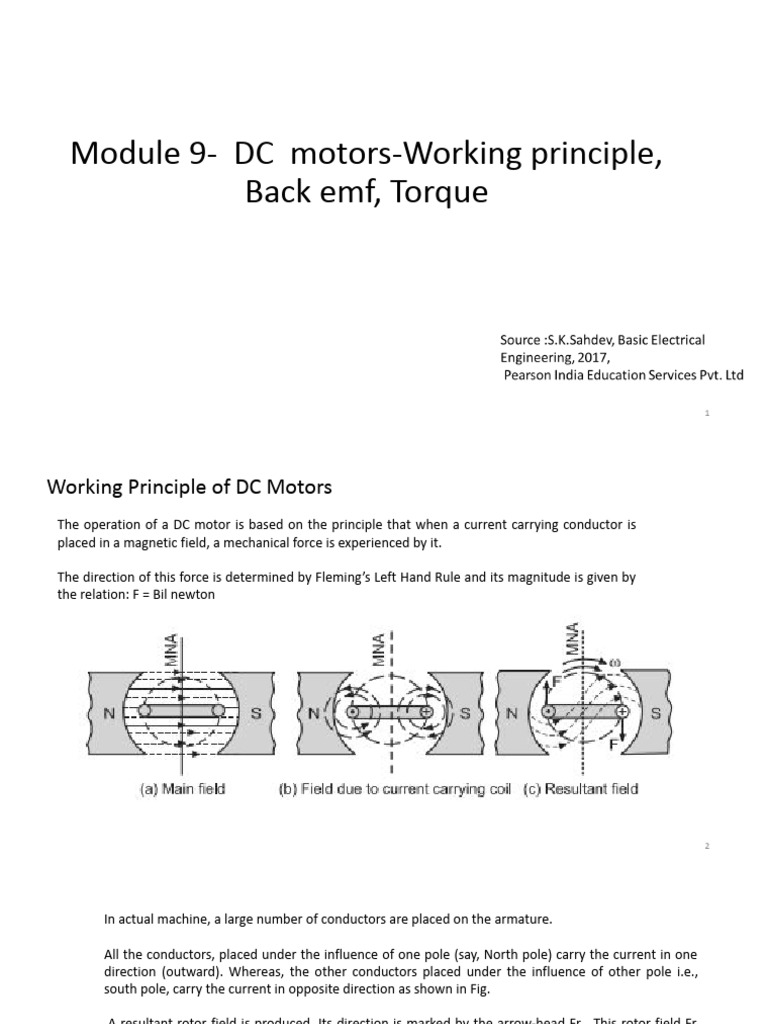 Module 9 - DC Motors-Working Principle - Back Emf - Torque | PDF | Electromagnetic Induction ...