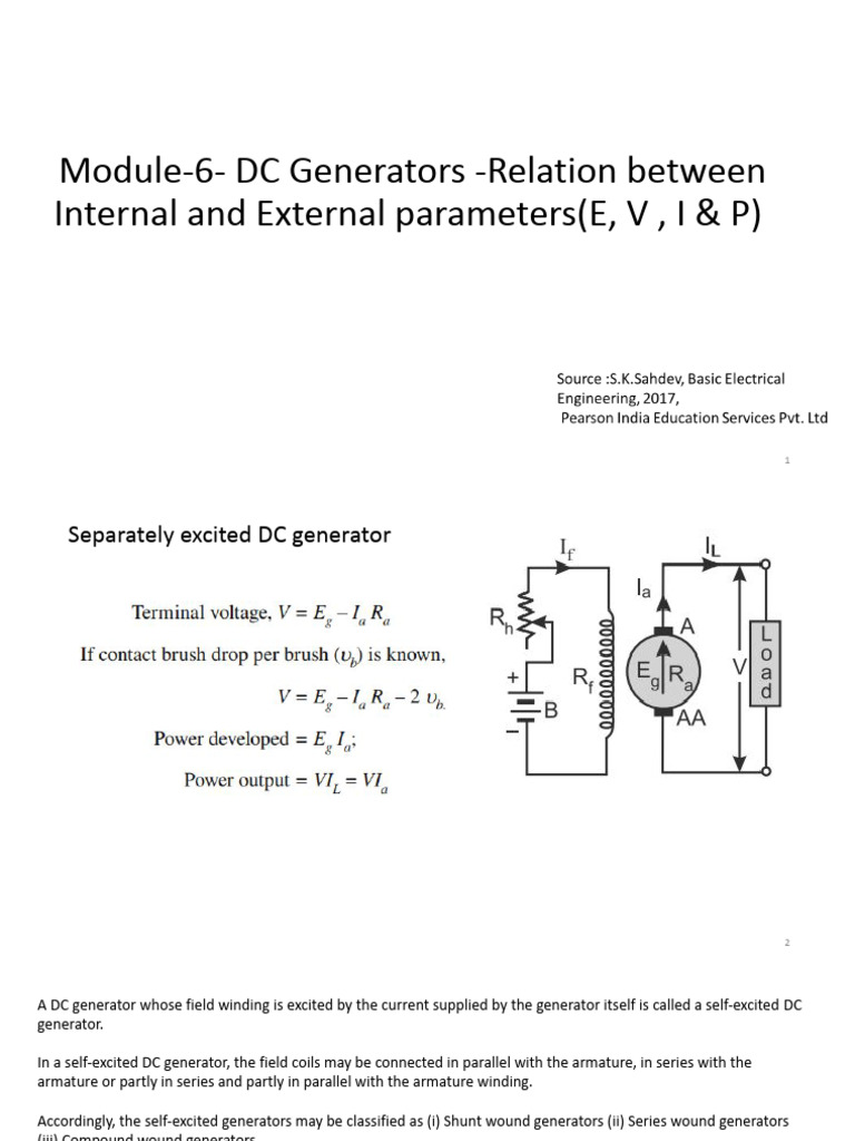 Module 6 - DC Generators - Relation Between Internal and External Parameters | PDF