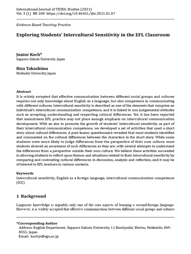 Exploring Students' Intercultural Sensitivity 2021 | PDF | English As A ...