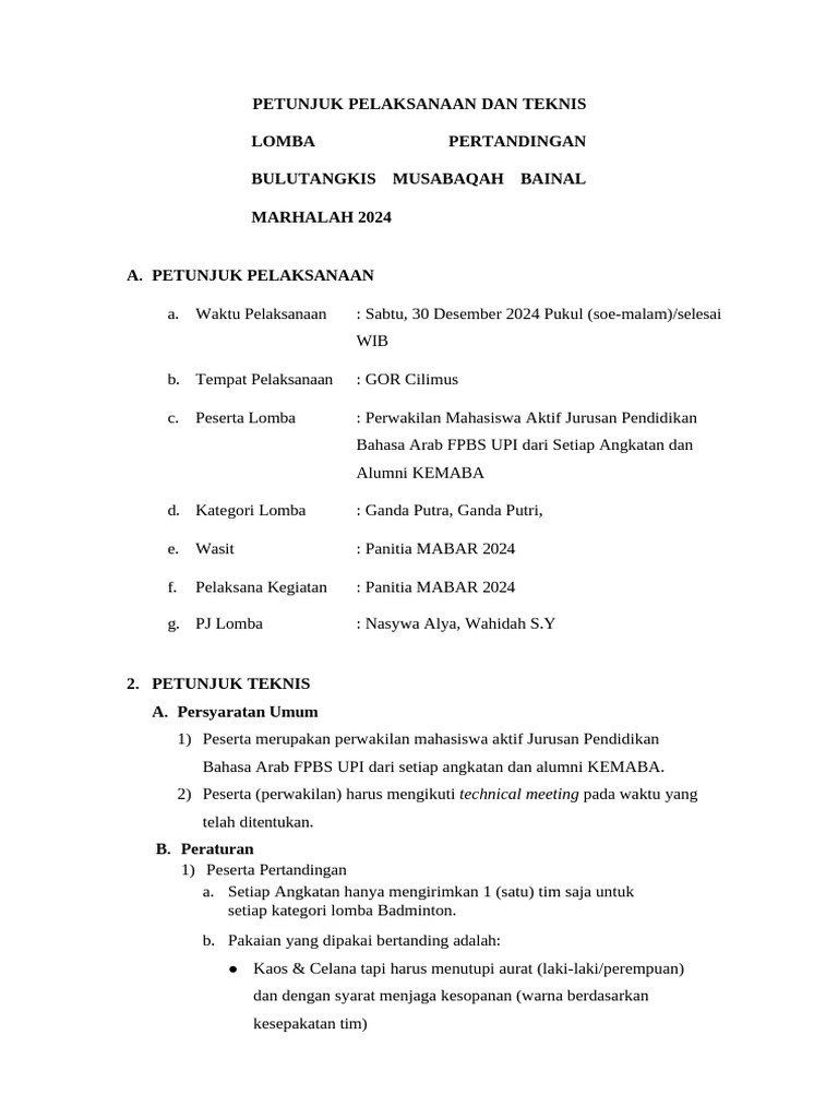 Petunjuk Pelaksanaan Dan Teknis Lomba Pertandingan Bulutangkis ...