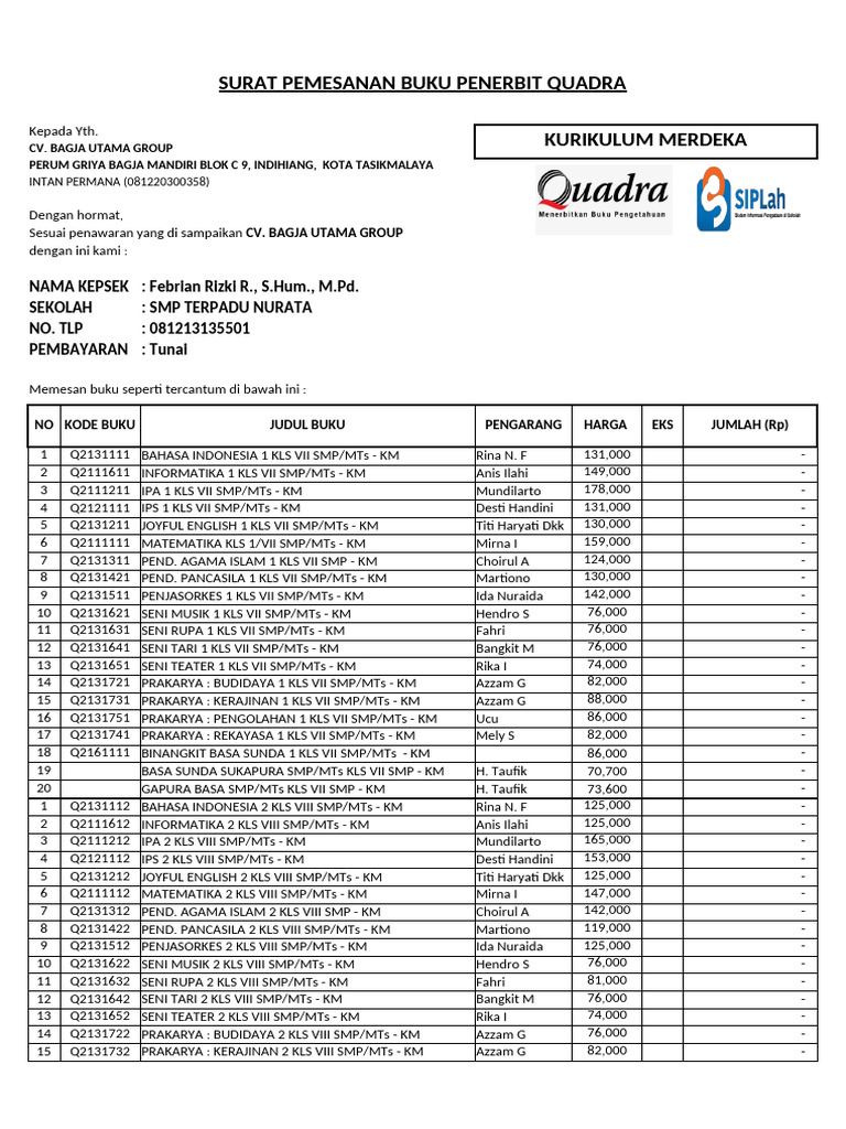 Pemesanan Buku Penerbit Quadra | PDF