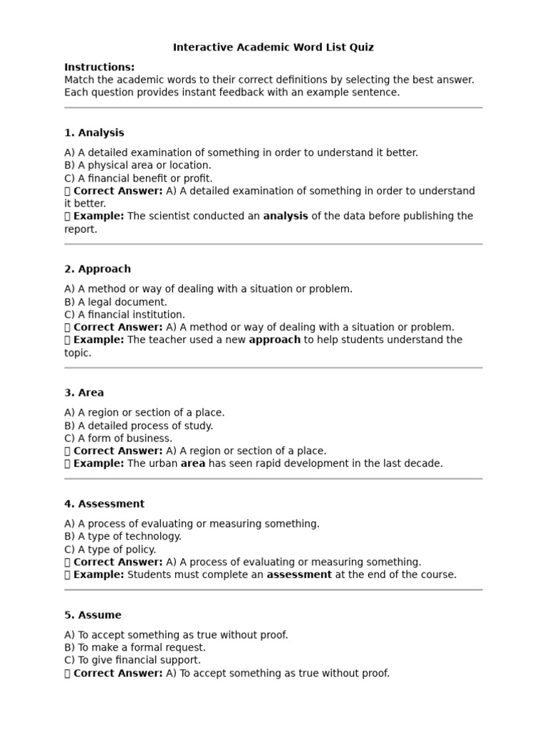 Academic Word List Exercise | PDF | Educational Assessment