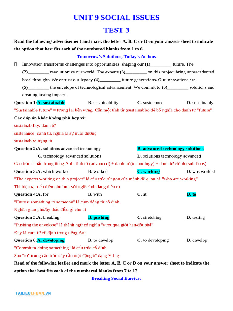 Unit 9 Grade 11 Test 3 Key | PDF