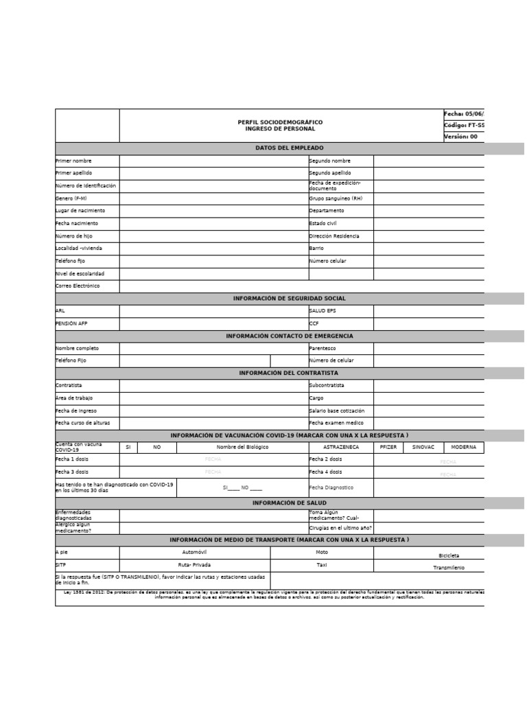 Ft-Ssta-158 Perfil Sociodemográfico Ingreso de Personal | PDF