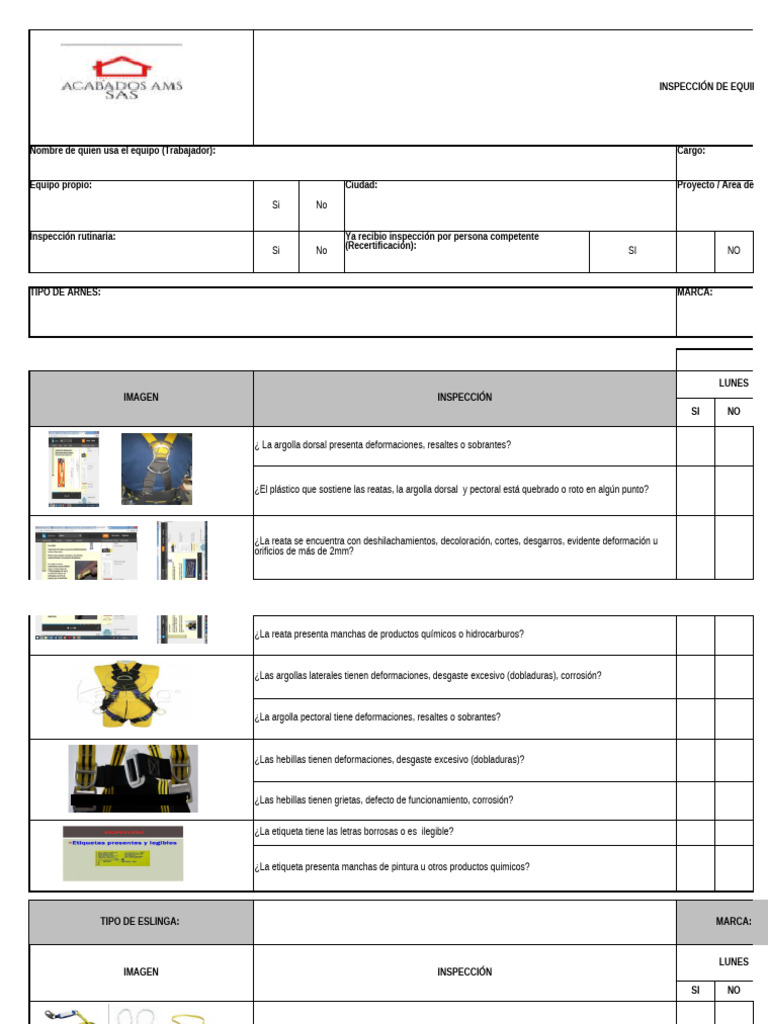 FT-SSTA-39 INSPECCION DE EQUIPOS DE ALTURA V1 | PDF