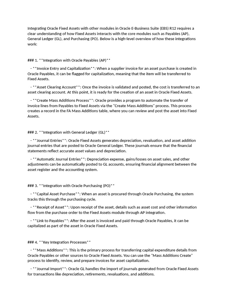 Integrating Oracle Fixed Assets With Other Modules in Oracle E | PDF ...