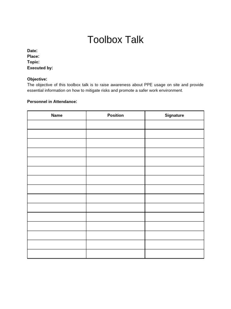 Tool Box Talks | PDF