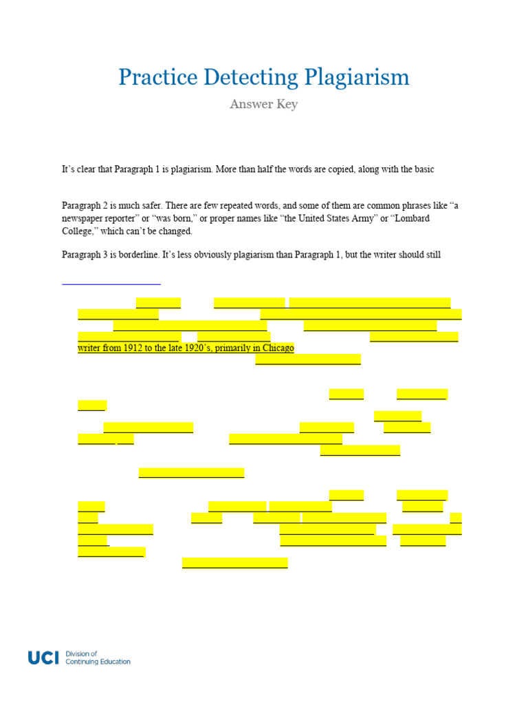 Detecting Plagiarism - Answer Key | PDF