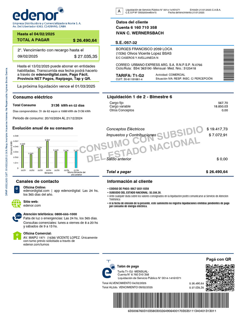 Código de Pago y Factura Edenor | PDF | Business