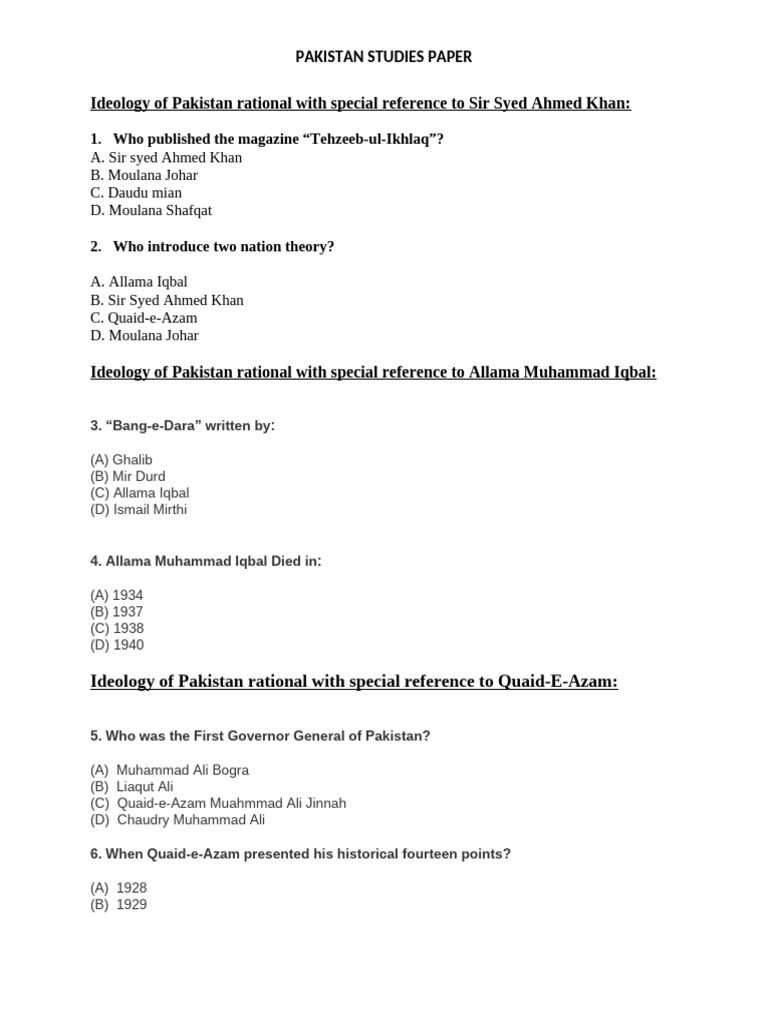 PAK STU PAPER RIHS - Paper 2 | PDF | Pakistan | Pervez Musharraf
