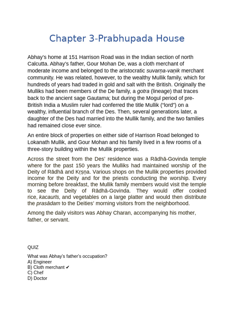 Abhay's Childhood in Calcutta's Mullik Family | PDF