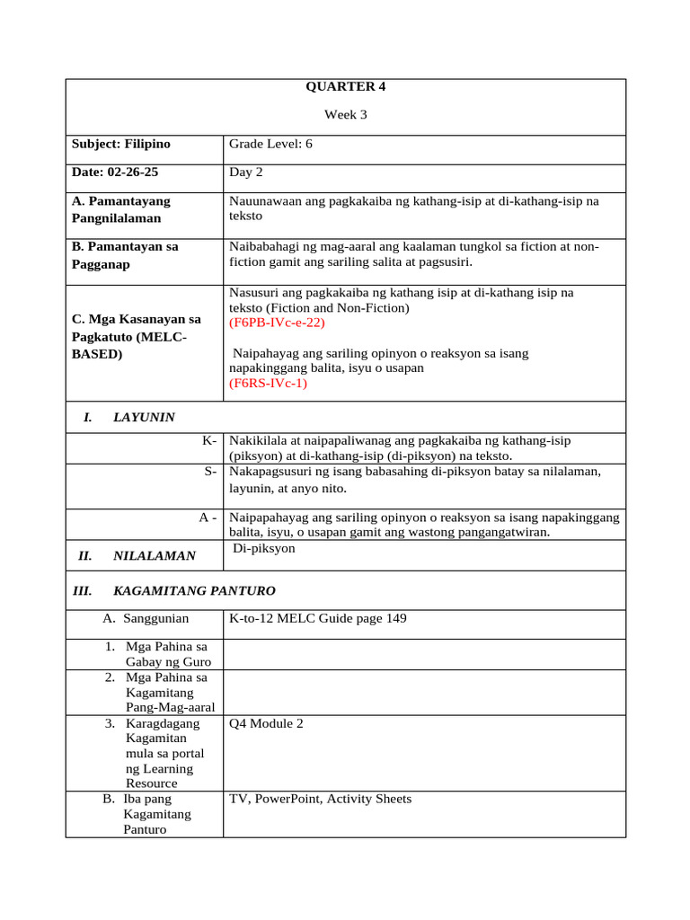 LP SA Filipino 6 DI-PIKSYON- D2 | PDF