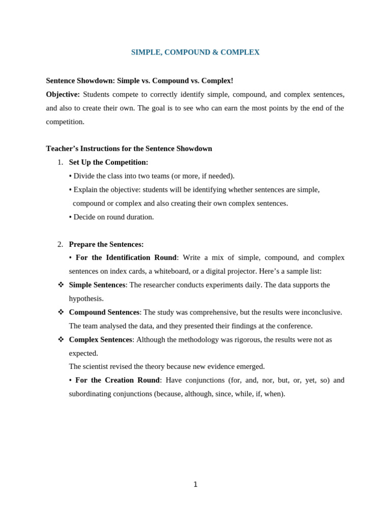 Simple, Compound Complex Sentences | PDF
