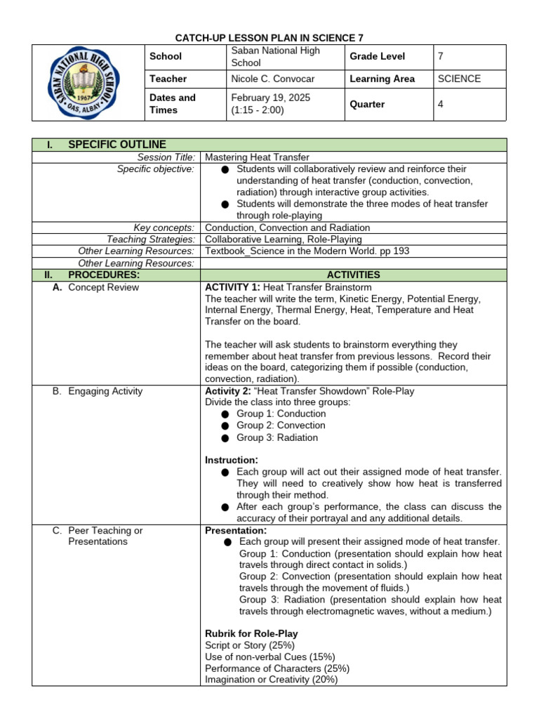 CATCH UP LESSON A_heat transfer | PDF | Heat Transfer | Heat