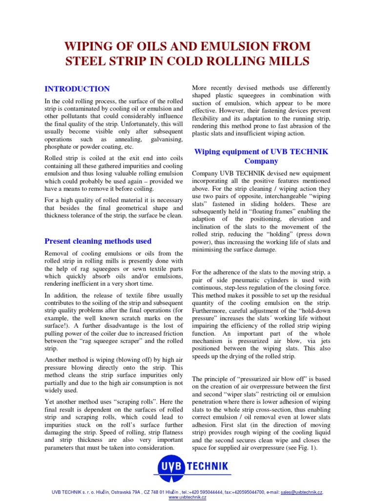 Wiping of Oils and Emulsion From | PDF | Rolling (Metalworking ...