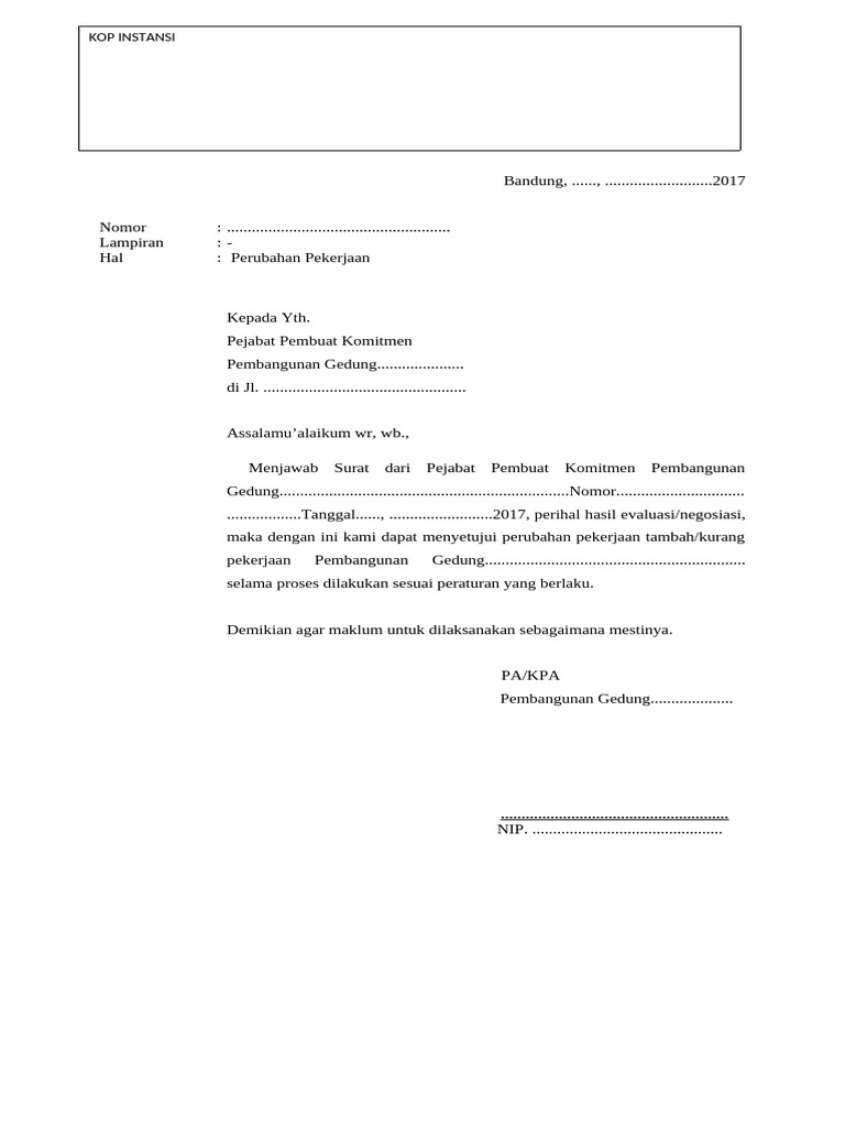 Surat Persetujuan Perubahan Pekerjaan Dari KPA Ke PPK | PDF
