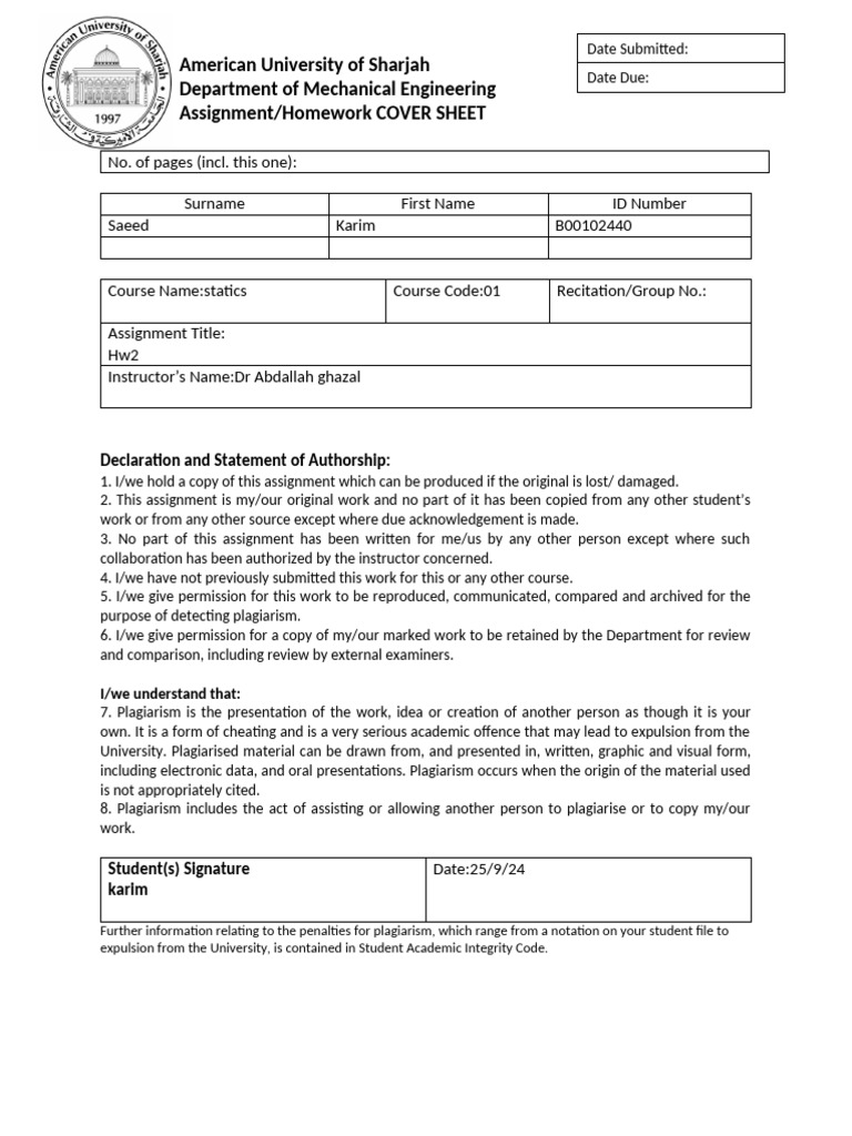 Assignment Cover Sheet | PDF