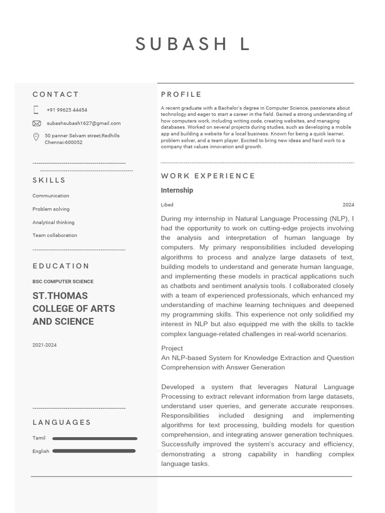 Minimalist White and Grey Professional Resume | PDF | Computer Science ...