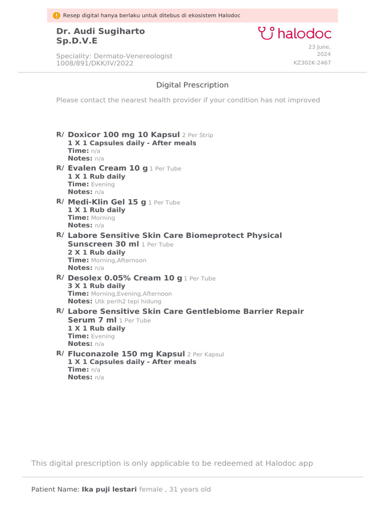Doxicor and Evalen Prescription Details | PDF