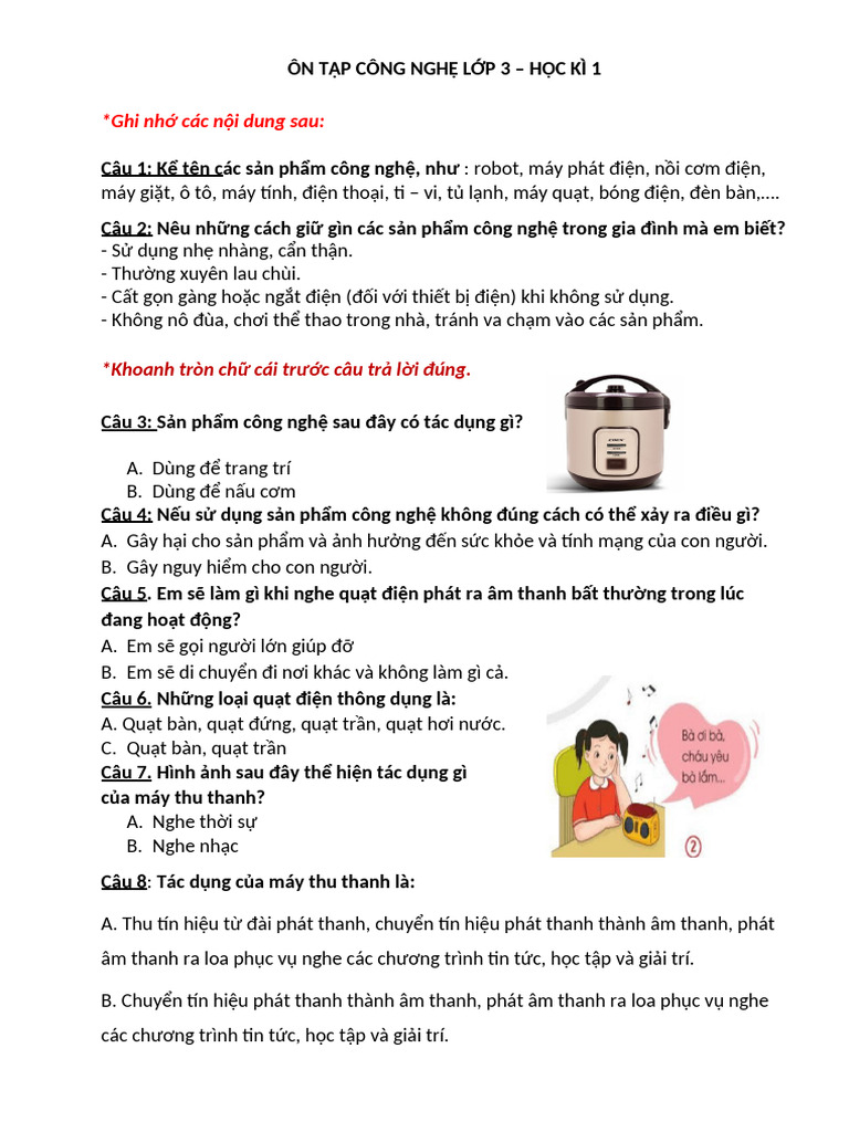 Ôn Công Nghê 3 - HK1 | PDF