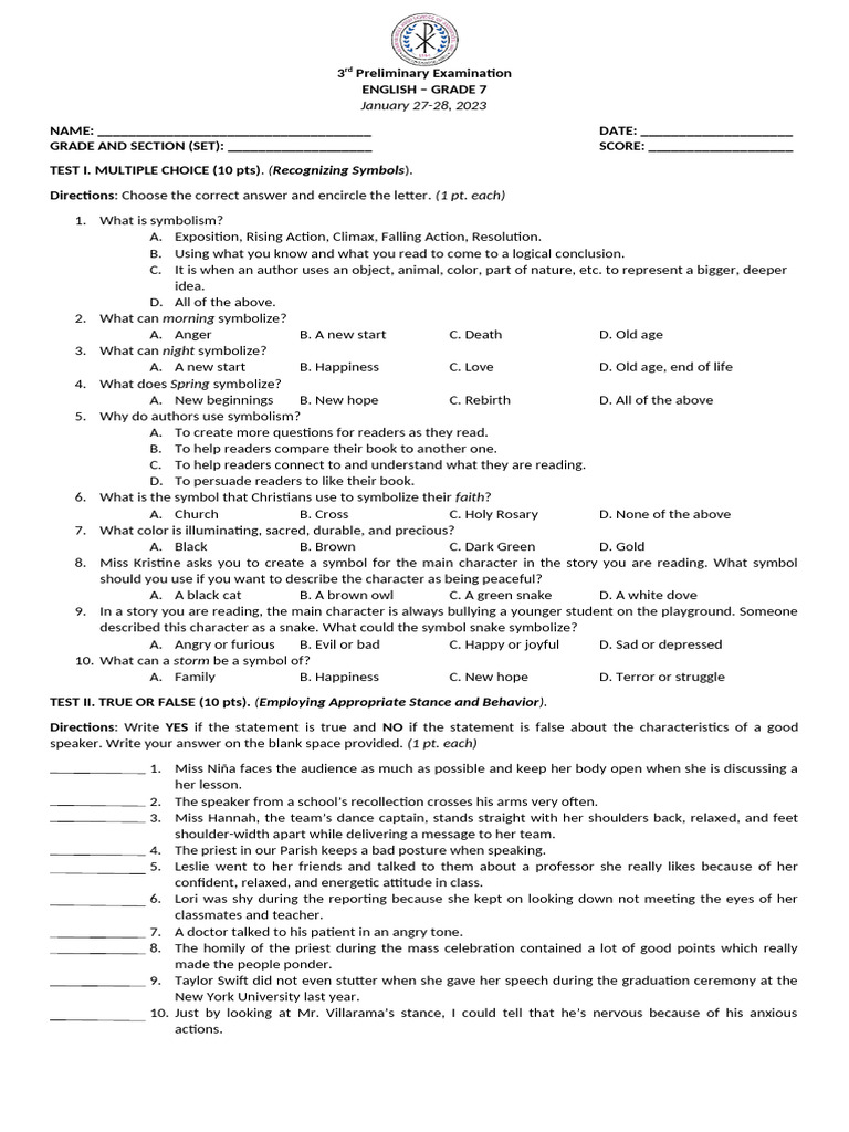 Grade 7 (3rd Quarter - Prelim) | PDF