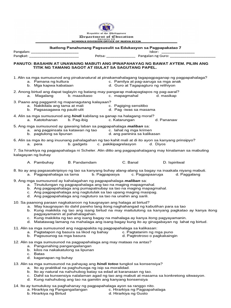 Esp-7 3RD Quarter | PDF