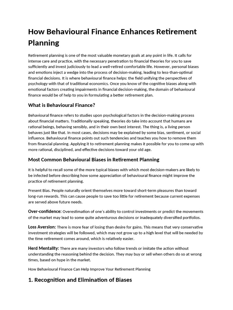 How Behavioural Finance Enhances Retirement Planning | PDF | Behavioral ...