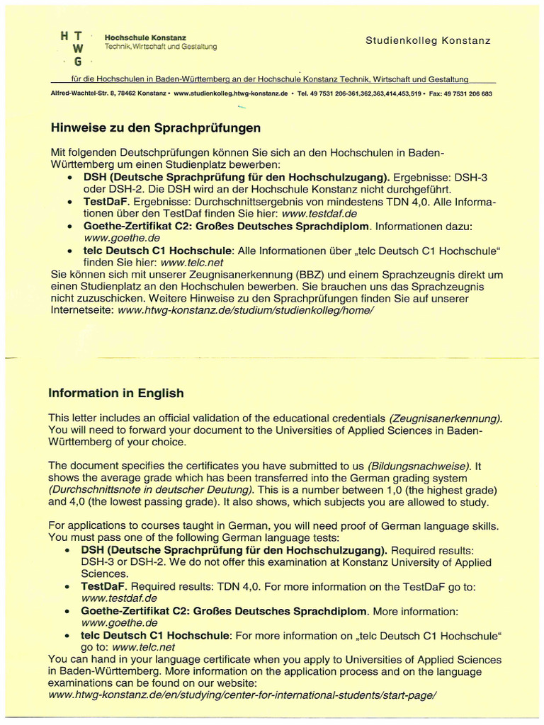 Hinweise Zu Den Sprachprüfungen | PDF