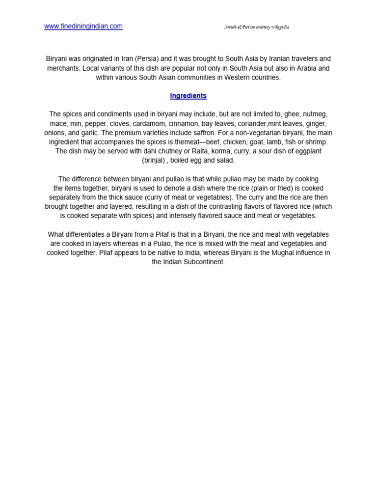 FamousBiriyanisaroundtheGlobe Gdoc | PDF | Iranian Cuisine | Food And Drink