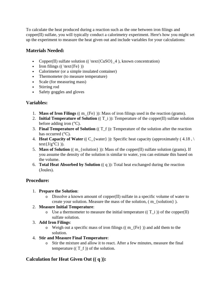 Calorimetry of Iron and Copper Sulfate | PDF | Heat | Applied And ...
